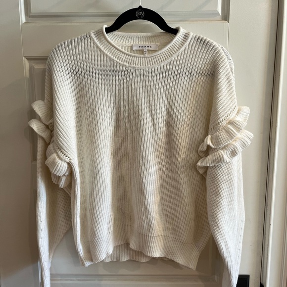Frame Denim | Sweaters | Frame Denim White Crewneck Sweater With Ruffle ...